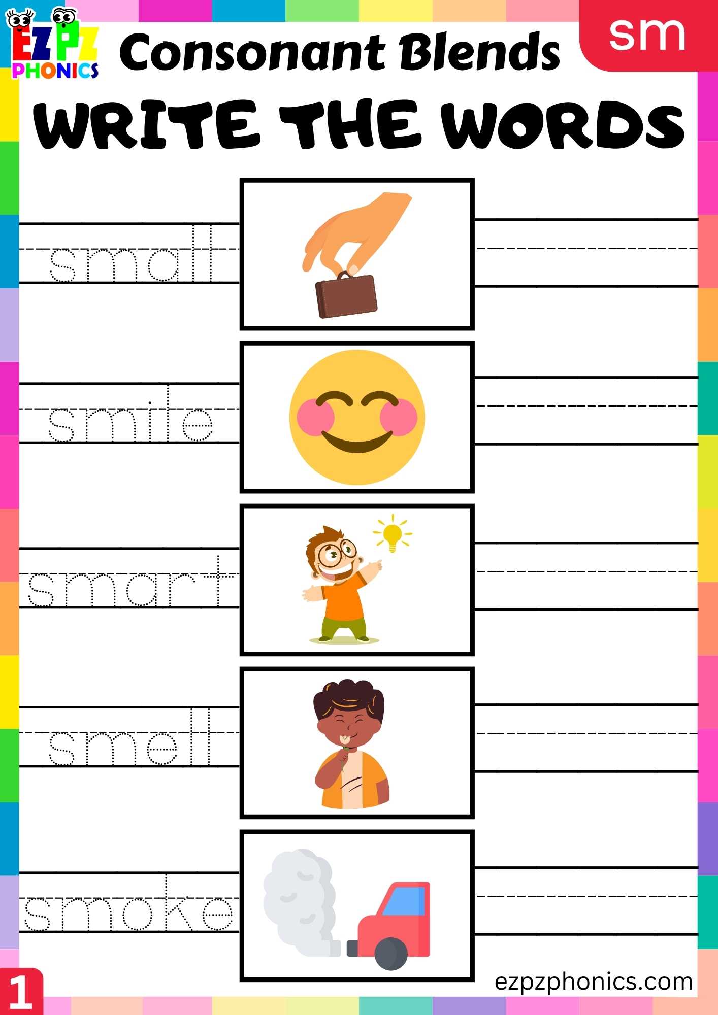 Group1 Sm Words Write The Words Phonics Consonant Blends Worksheet
